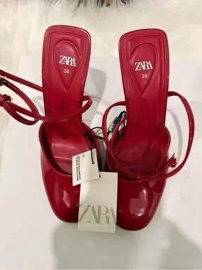 Zara | Shoes | Zara Red Patent Squaretoe Heeled Mules | Poshmark